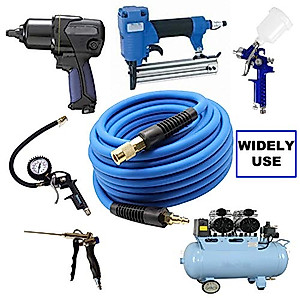 YOTOO Hybrid Air Hose, 1/4-Inch by 25-Feet 300 PSI Heavy Duty Air Compressor Hose, Lightweight, Kink Resistant, All-Weather Flexibility with 1/4-Inch Industrial Air Fittings and Bend Restrictors, Blue