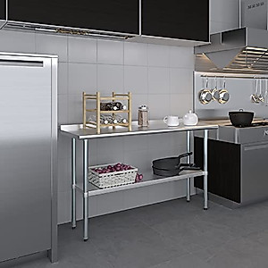 AmGood 18" X 60" Stainless Steel Work Table with 1.5" Backsplash | Metal Kitchen Food Prep Table | NSF