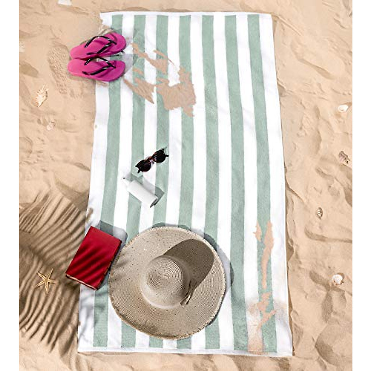 American Soft Linen Beach Towel, Cabana Striped 100% Cotton Pool Towels, 30x60 in Oversized Beach Towels, Soft Absorbent Sand Free Swim Towels, Mint Green
