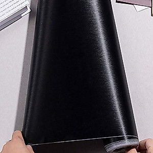 Self Adhesive Vinyl Black Brushed Metal Stainless Steel Look Contact Paper Wallpaper for Refrigerator Dishwasher Stove Oven Doors Appliances Kitchen Countertop Cabinets Furniture 15.7x117 Inches