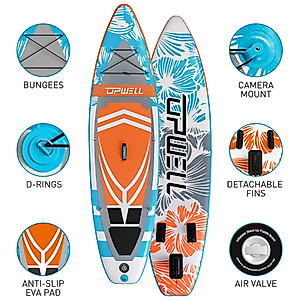 UPWELL Inflatable Stand Up Paddle Board with Kayak Seat, Premium SUP Paddle Boards for Adults, 10’6”Blow up Paddle Boards 6”Thick, Blue