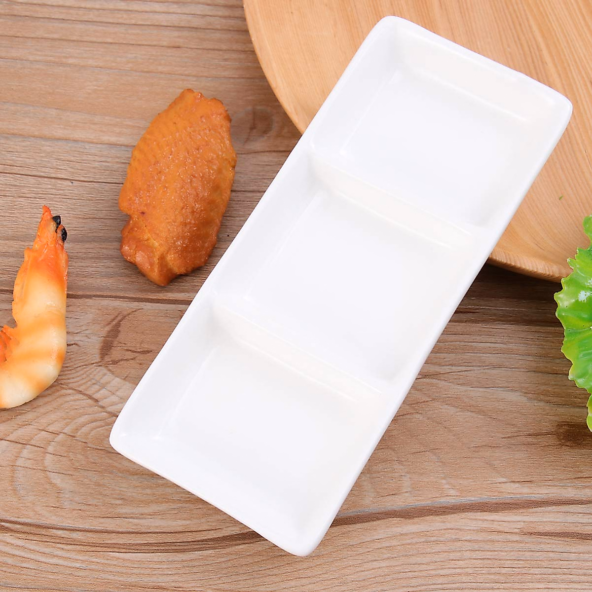 Cabilock White Tray White Tray 8.5 Inch White Ceramic 3-Compartment Appetizer Serving Tray Rectangular Divided Sauce Dishes Seasoning Serving Tray for Dish Soy Sauce Appetizer Fruit Tray Fruit Tray