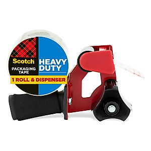 Scotch Heavy Duty Packaging Tape, 1.88" x 54.6 yd, Designed for Packing, Shipping and Mailing, Strong Seal on All Box Types, 3" Core, Clear, 1 Roll w/Dispenser (3850-2ST)