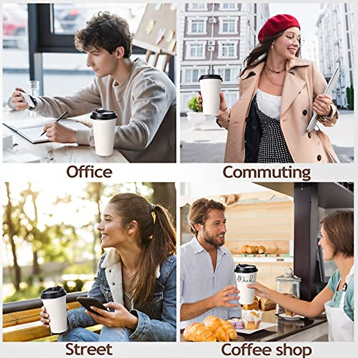 EBOOT 200 Pack Disposable White Paper Coffee Cup with Lids to Go Coffee Cups Bulk Hot/Cold Beverage Drinking Cups, Hot Paper Cups Bundle for Party Travel Home Restaurant Cafe (12 OZ)