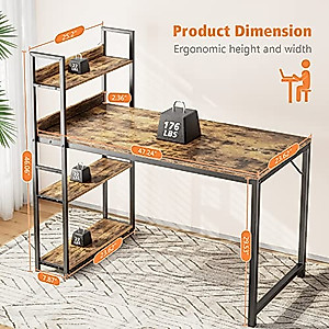 Desk Computer Desk with Shelves, Home Office Desks Table 47 Inch PC Desk Bedroom Desk Work Desk Study Desk Wood Desk with Storage Removable Middle Shelf for Dorm, Student, Gaming