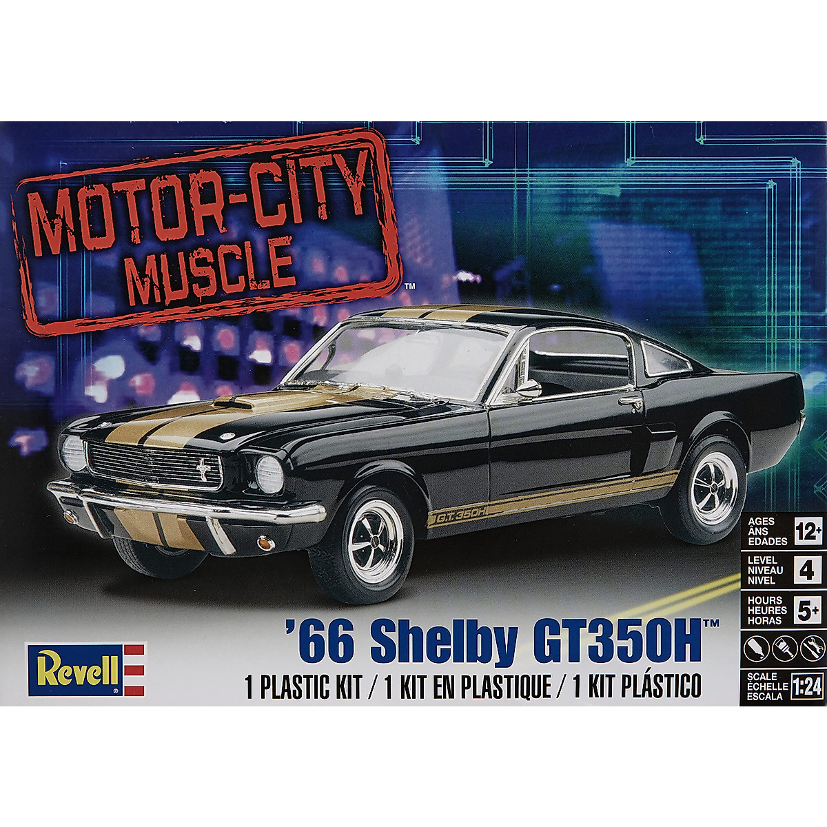 Revell 85-2482 '66 Shelby Mustang GT350H Model Car Kit 1:24 Scale 91-Piece Skill Level 4 Plastic Model Car Building Kit, Black