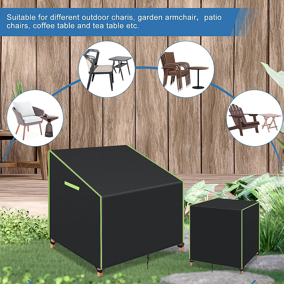 GARPROVM Garden Chair Covers Winterproof Outdoor Chair Covers 3 Pack, Patio Chair Covers 32" Wx30 Dx31 H, Table Cover 19" Wx19 Dx20 H, Outdoor Furniture Covers Waterproof 420D Oxford Fabric