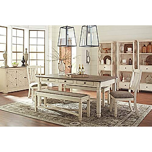 Signature Design by Ashley Bolanburg French Country Upholstered Dining Room Bench, Antique White