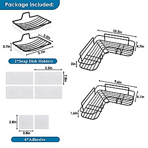 Corner Shower Caddy Bathroom Organizer Basket Shelves with 2 Soap Holders, Adhesive Corner Shower Shelf for Inside Shower, Rustproof Stainless Steel Storage Rack for Bathroom & Kitchen (2 Pack)
