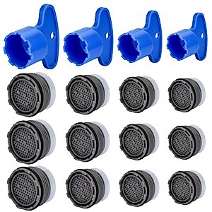 12 Pieces Faucet Cache Aerators with Faucet Aerator Removal Tool Water Saving Flow Restrictor Set Replacement Part for Bathroom or Kitchen,4 Size(M16.5 18.5 21.5 24 mm)