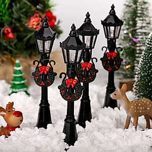 Christmas Mini Street Light Models, 4 Pcs Mini Street Lamp Dollhouse Streetlight Models, Miniature Christmas Village Pathway Lantern Post for DIY Micro Landscape Fairy Garden Accessories