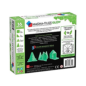 Magna-Tiles Glow In The Dark Set, The Original Magnetic Building Tiles For Creative Open-Ended Play, Educational Toys For Children Ages 3 Years + (16 Pieces + LED Light Included)