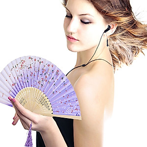 Zonon 4 Pack Handheld Floral Folding Fans Hand Held Fans Silk Bamboo Fans with Tassel Women Hollowed Hand Foldable Fan with Fabric Sleeve for Dancing Wedding Decoration Gifts(Classic)