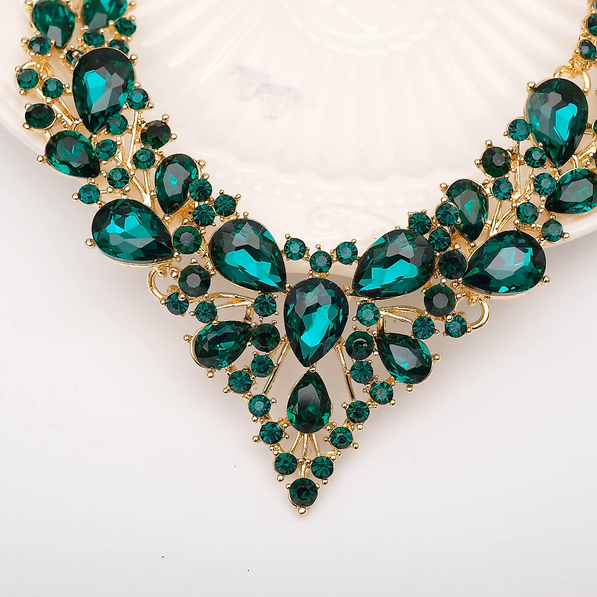 CSY 4 Pcs/Set Austrian Crystal Necklace Earrings Bracelet Ring Bridal Jewelry Sets for Brides Wedding Party Costume Accessories Gifts for Women (02-gold plated-green)