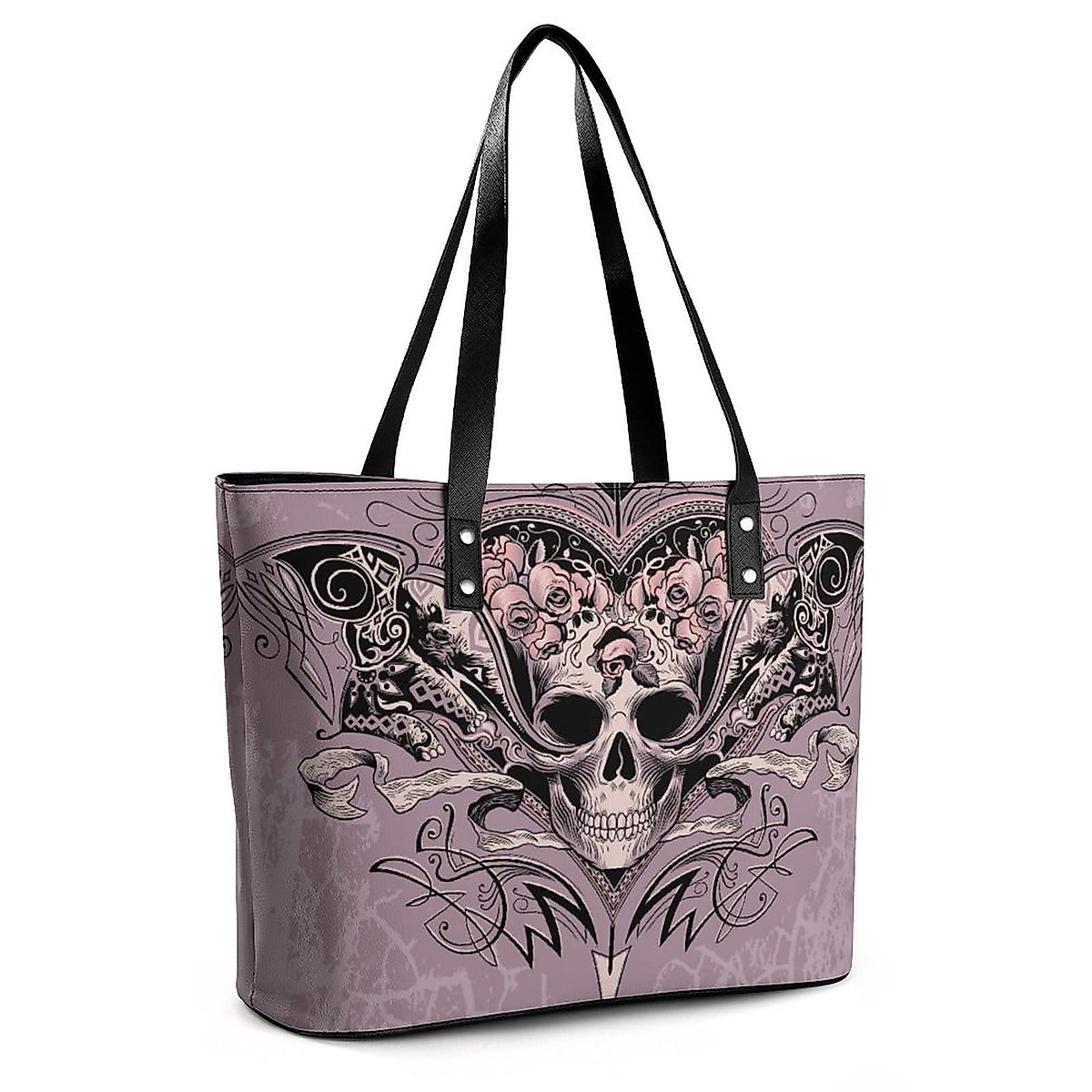 Womens Handbag Skull Pink Leather Tote Bag Top Handle Satchel Bags For Lady