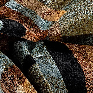 Hudson Waves Blue Brown Geometric Modern Casual Area Rug 5x7 ( 5'3" x 7'3" ) Easy to Clean Stain Fade Resistant Shed Free Abstract Contemporary Natural Lines Multi Soft Living Dining Room Rug