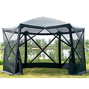 EVER ADVANCED Pop Up Gazebo Screen House Tent for Camping 11.5 ft for 8-10 Person Instant Canopy Shelter with Netting Portable for Outdoor, Backyard