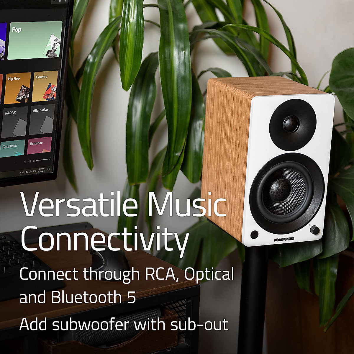 Fluance Ai41 Powered 2-Way 2.0 Stereo Bookshelf Speakers with 5" Drivers, 90W Amplifier for Turntable, TV, PC and Bluetooth 5 Wireless Music Streaming with RCA, Optical, Subwoofer Out (Natural Walnut)