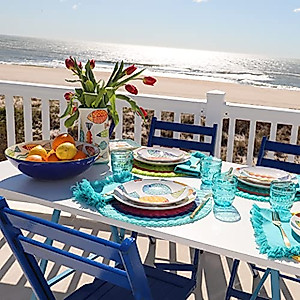 Euro Ceramica FreshCatch Collection 13-Inch Large Serving Bowl - Indoor/Outdoor Use - Colorful Cute Fish Pattern on White (FRC-86-3913)