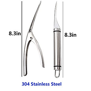 (2 Pack) Stainless Steel Shrimp Line Knife+ Shrimp Peeler, Shrimp line tool Easily Remove Fish Scales shrimp shells Feather for Kitchen Tools (2021 Newest)