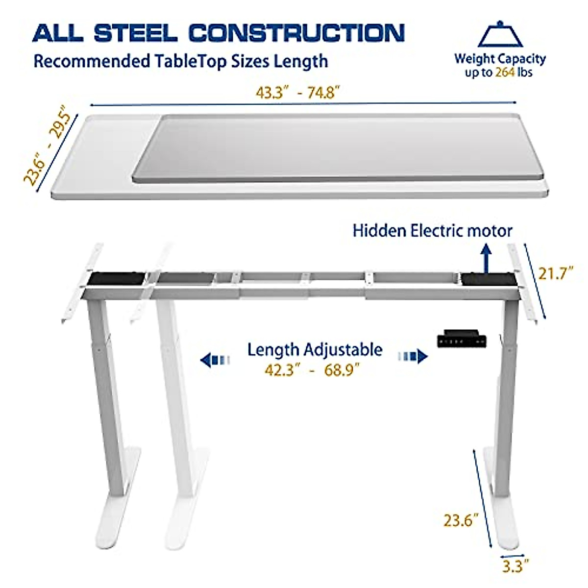 AIMEZO Dual Motor Electric Standing Desk Base Adjustable Desk Frame with 4 Programmable Memory Sit Stand Desk for Home Office