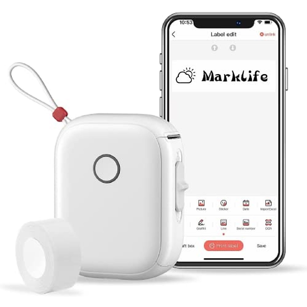 MARKLIFE P12 Label Maker Machine with Tape - Portable Bluetooth Label Printer, Mini Printer Can Print Continuous Label, Sticker Printer Compatible with iOS Android, for Business Home Office (White)