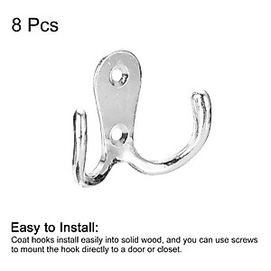 uxcell Wall Hooks, 8Pcs - Zinc Alloy Double Prong Retro Hook, Hooks for Hanging Towel Coat Backpack Clothes Scarf Keys Hat Cup (Chrome)