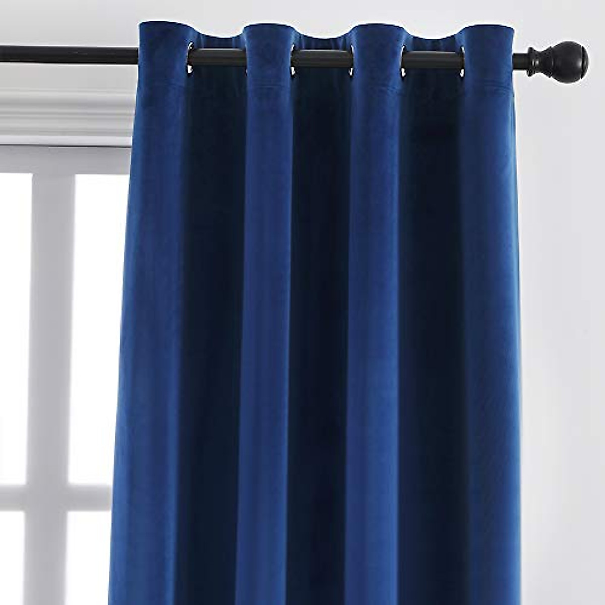 WdFour Super Soft Luxury Velvet Curtains with 2 Free Pillow Covers, Energy Efficient Grommet Curtain Window Drapes for Living Room, 38W x 96L, 2 Panels, Navy Blue