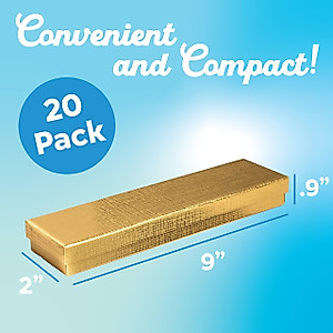 Prestige and Fancy Jewelry Gift Boxes, 20 Pack, 8 x 2 x 0.9 - Cotton Filled Cardboard Gift Box with Lids for Watches, Bracelets, Anklets, For Christmas, Party Favors, Jewelry Store (Gold)