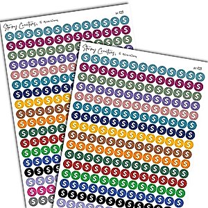 Small Pay, Dollar Sign Icons Decorative Planning Stickers, 468 Stickers, 0.3" diameter, Multicolor, Personal & Budget Planners