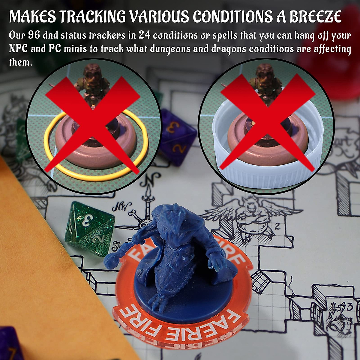 CZYY Upgraded Condition Rings 96 PCS Status Effect Markers in 24 Conditions & Spells Magic Book Storage Box Great DM Tool for Dungeons & Dragons, Pathfinder, D&D and RPG Miniatures