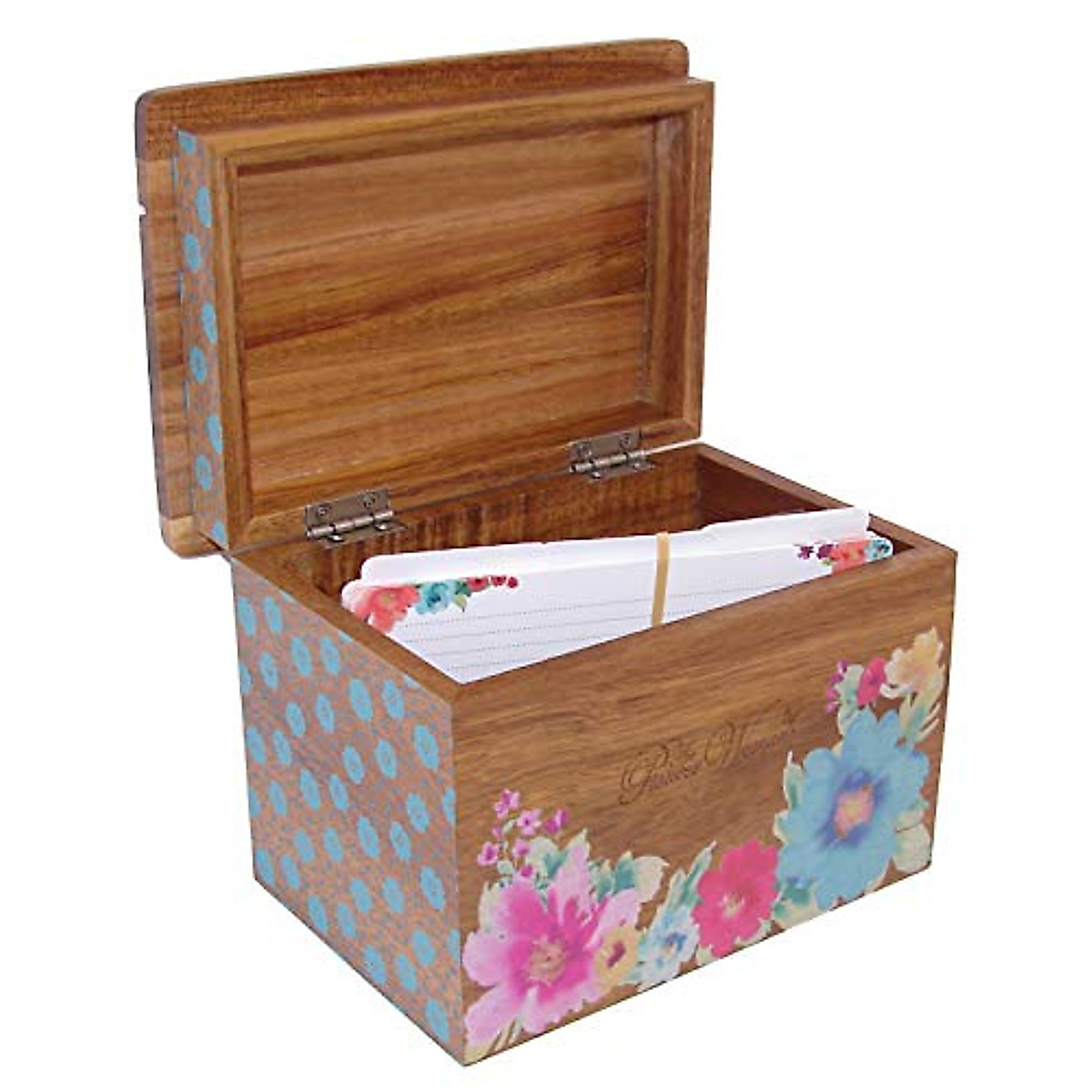 Pioneer Woman Recipe Box with Cards (50 Count Floral Recipe Cards), Recipe Card Box, Recipe Boxes, Recipe Cards 4x6 Inches, 4x6 Recipe Cards, Wooden Recipe Box (Acacia)