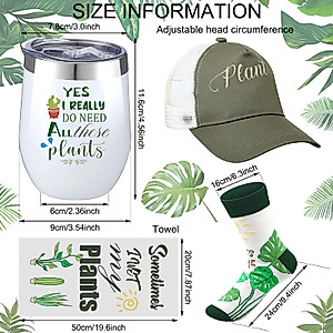 Jiuguva 4 Pcs Christmas Plant Gift Set Plant Gifts Gardening Gifts Plant Hat Funny Kitchen Towels 12 oz Wine Tumbler Cup Women's Ankle Socks Plant Gifts for Women Gardener Christmas Gift(Leaf)