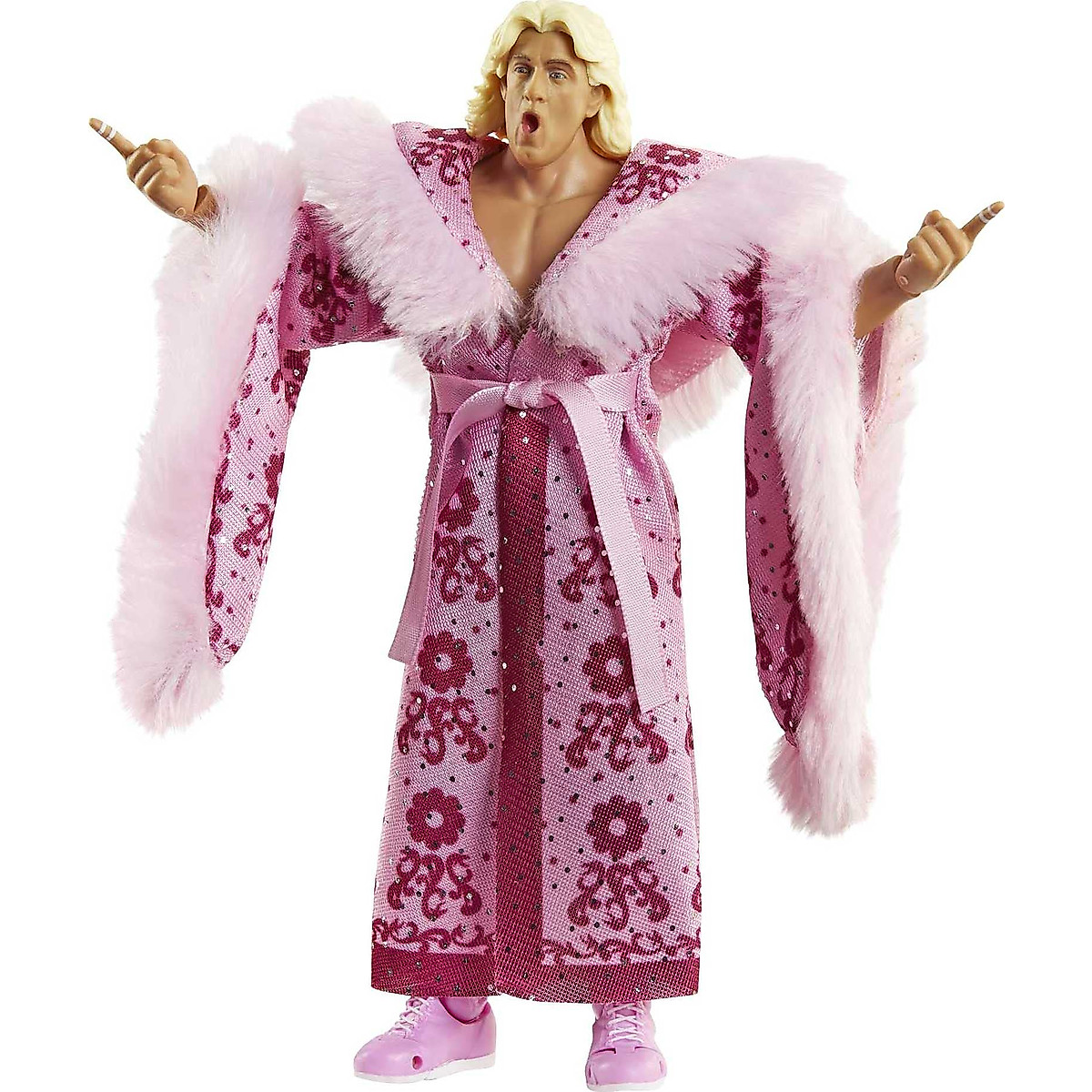 WWE MATTEL Ultimate Edition Ric Flair Action Figure, 6-in / 15.24-cm, with Interchangeable Heads, Swappable Hands & Entrance Robe for Ages 8 Years Old & Up