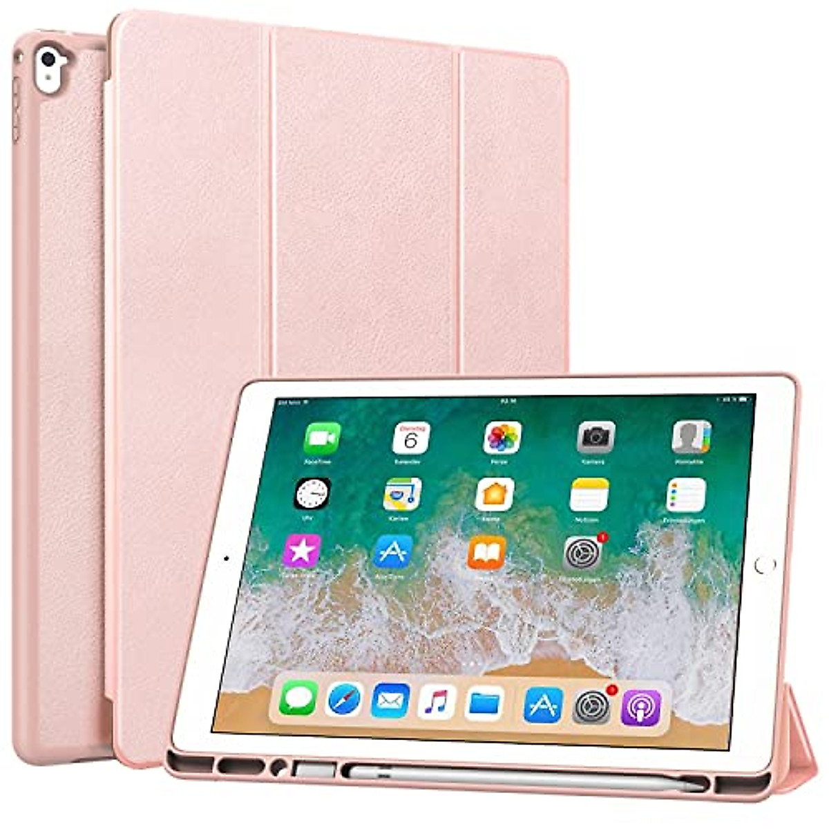MoKo Case Fit iPad Pro 12.9 2017/2015 with Apple Pencil Holder - Slim Lightweight Smart Shell Stand Cover Case with Auto Wake/Sleep Fit Apple iPad Pro 12.9 inch Tablet (1st & 2nd Gen),Rose Gold