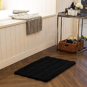 Ouka Non-Slip Bath Rugs, Thickened Shaggy Bath Mats, Soft and Absorbent Rugs for Bathroom, Kitchen and Entry (16" x 24", Black)