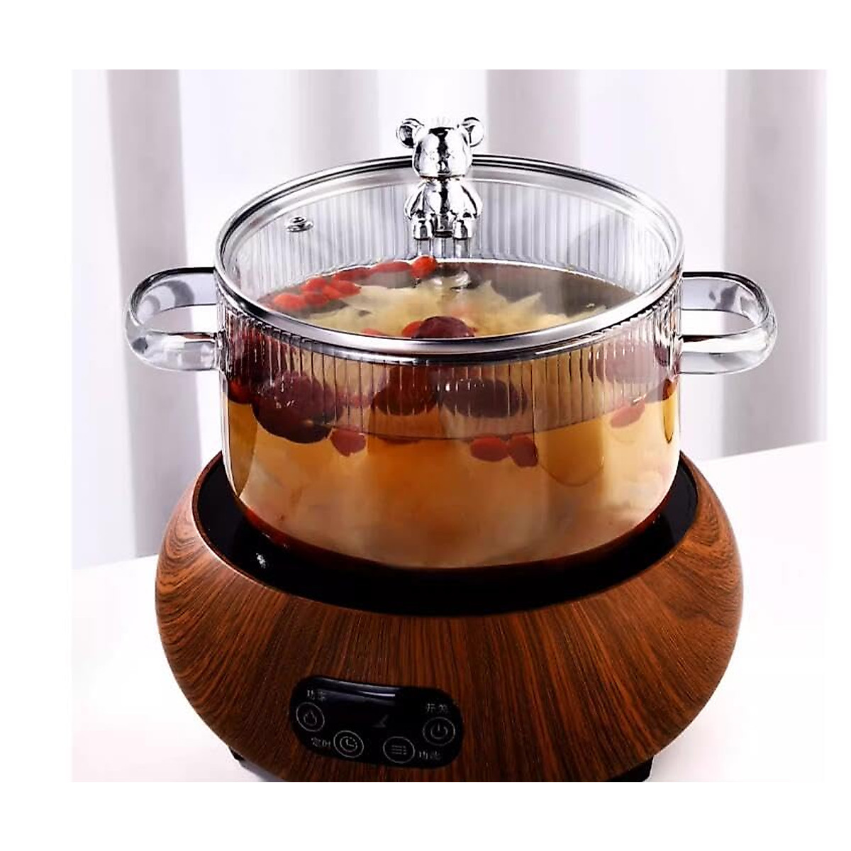 Jucoan 1.8L/60oz Glass Saucepan with Cover, Simmer Pot for Stovetop, Heat Resistant Glass Cooking Pot for Pasta Noodle, Soup, Milk, Christmas Home Fragrance Potpourri Cooking