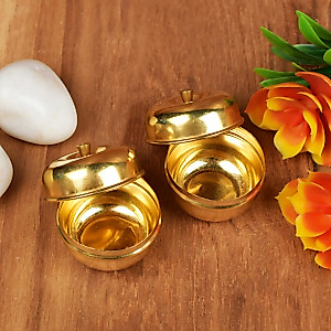 RUDRA CENTRE Brass Apple Design Haldi Kumkum Container (Dibbi) - Set of 2