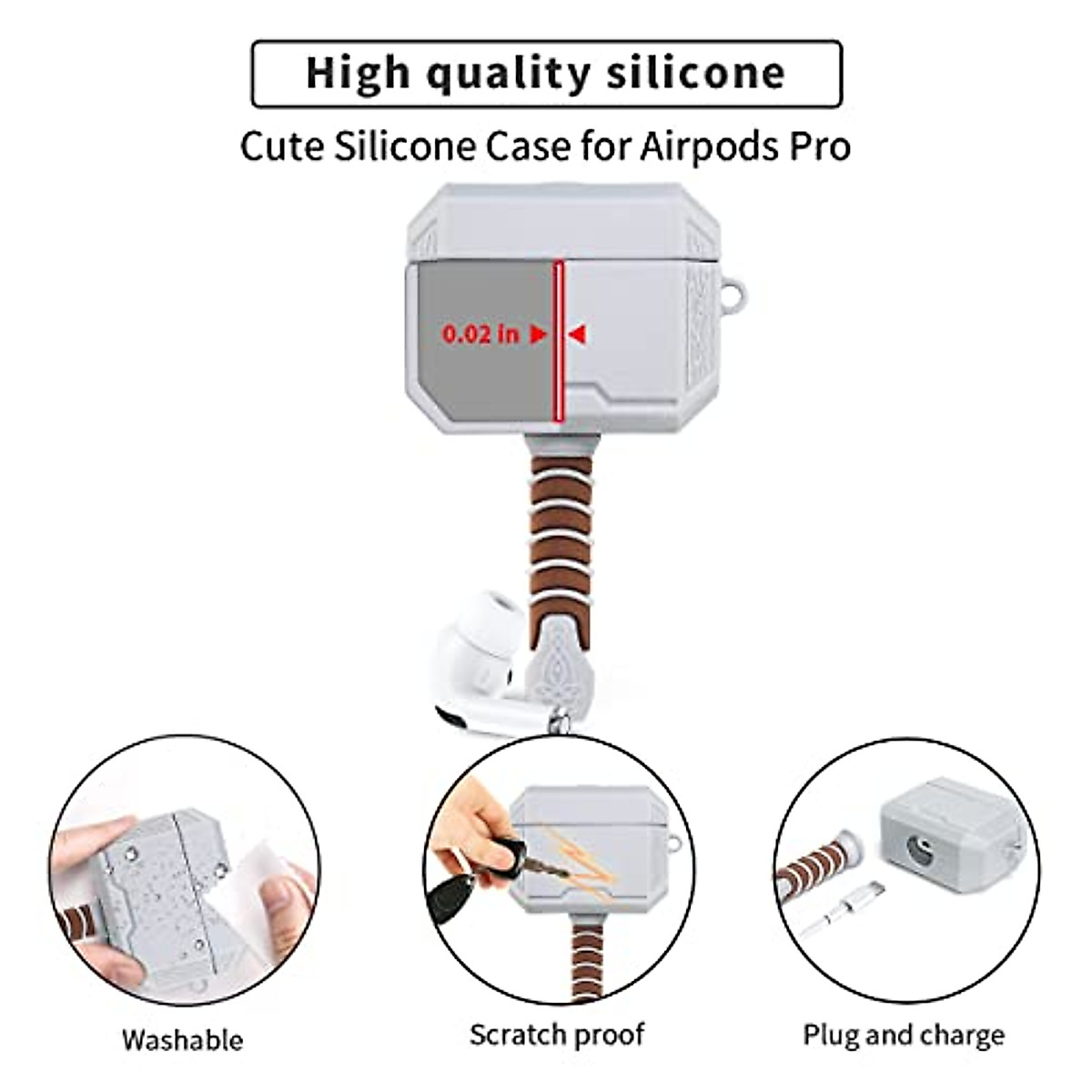 AIBEAMER 2 Pack Accessories for AirPods Pro Case, Hammer+ Luminous Skull with 2 Keychain, Cartoon 3D Anime Cool Silicone Skin Cover Stylish Funny for Airpods Pro Boys Men Girls Women Kids