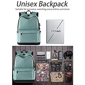 Vancropak Water Resistant Backpack for College 17inch Laptop Compartment,College Back Pack with USB Charging Port,Rucksack Canvas Backpack for Women Storage Notebook Travel Hiking Daypack,Cyan