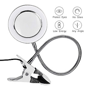 2.5X Magnifying Lamp, ATOMUS LED USB Rechargeable Tattoo Beauty Magnifier Lamp with Metal Clip for Eyebrow Tattoo Manicure Eyelash Extension Read