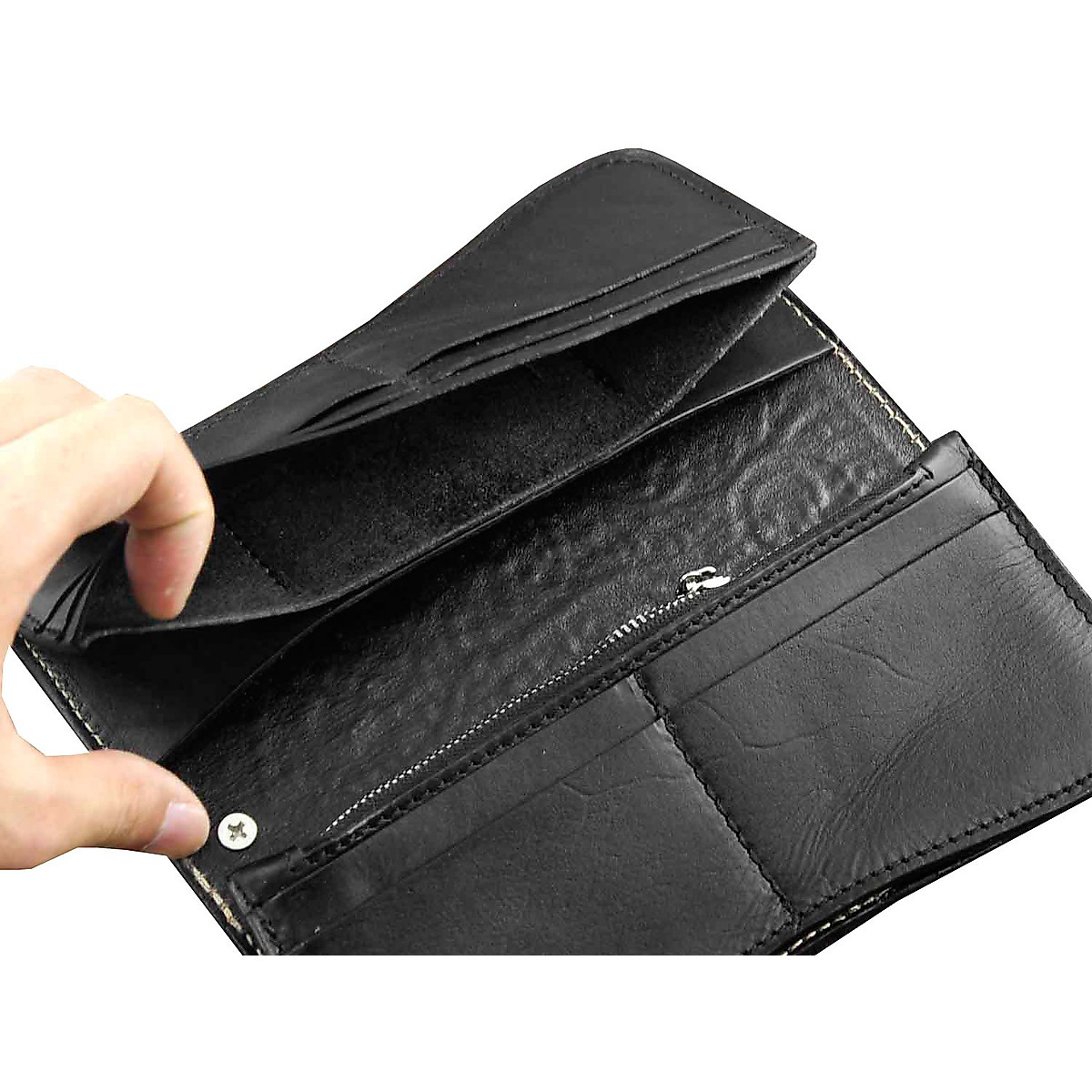 crazy hunter Skull Chain Wallet Long Leather Craft Bag With Metal Chain For Mens L69