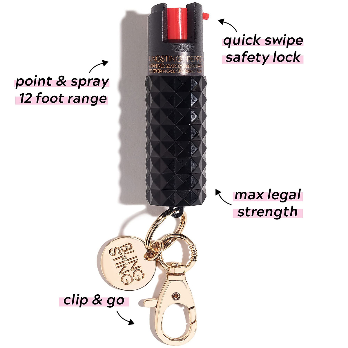 BLINGSTING Pepper Spray Maximum OC Strength Self Defense Spays for Women, 12 ft Spray Range & UV Dye