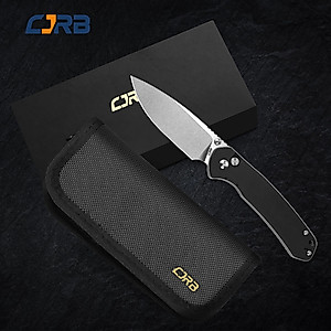 CJRB CUTLERY Pocket Knife Pyrite (J1925L) Button Lock EDC Large Foldable Knife AR-RPM9 Steel Blade and G10 Handle Black Outdoor for Women Men for Gifts