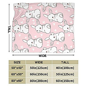 Gaseekry Blanket Hand Drawn Rabbit Bunny Heart Fleece Flannel Throw Blankets for Couch Bed Sofa Car,Cozy Soft Blanket Throw Queen King Full Size for Kids Women Adults 80"X60"