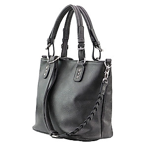 Lady Conceal Concealed Carry Purse - YKK Locking Ella Braided Concealed Weapon Tote (Gray)