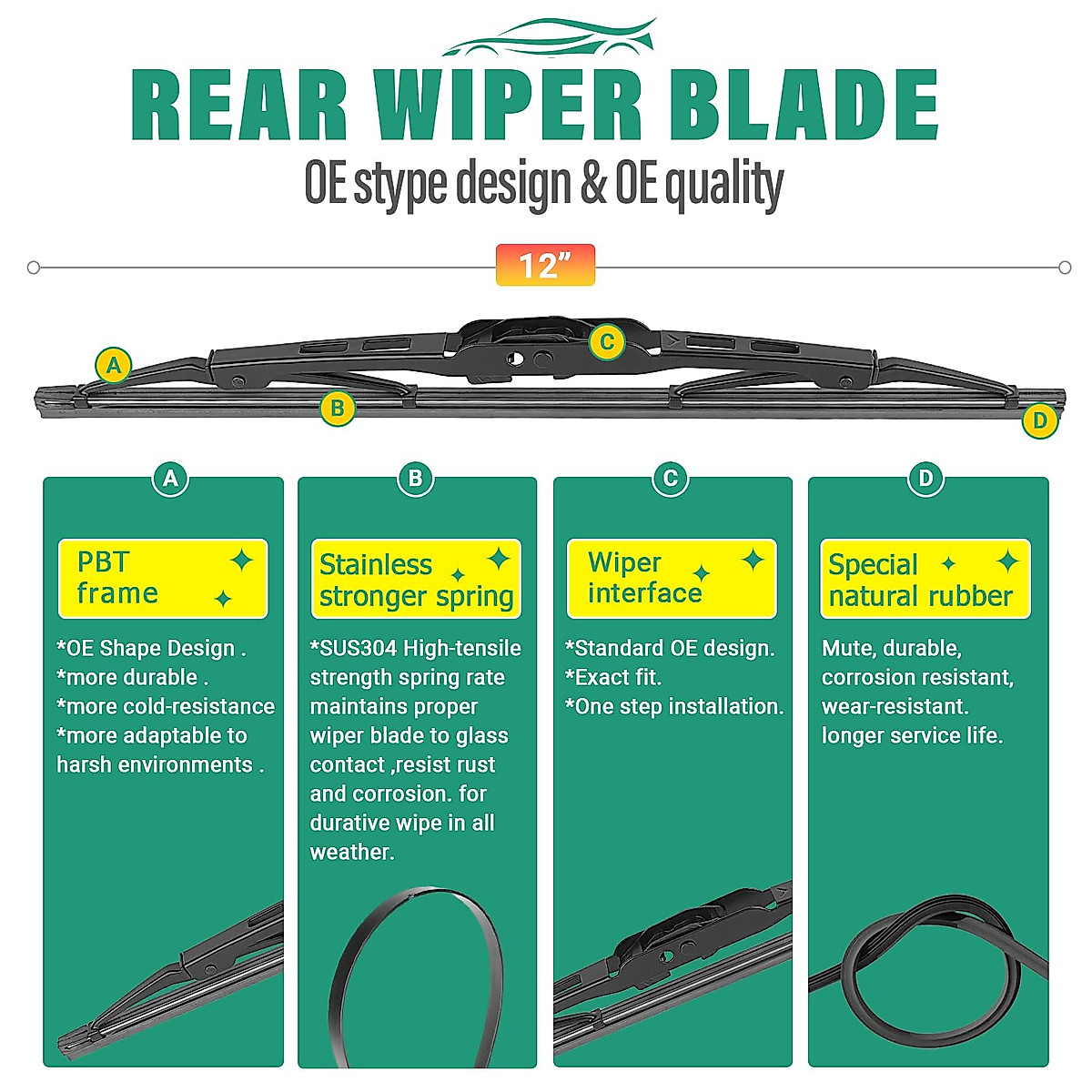 26" 17" 12" Windshield Wiper Blades Replacement for Cadillac SRX 2010 2011 2012 2013 2014 2015 2016 Premium All Weather Front Rear Wipers Set - OEM Quality (Pack of 3)