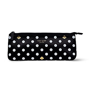 Kate Spade New York Pen and Pencil Case with School Supplies, Zip Pouch Includes 2 Pencils, Sharpener, Eraser, and Ruler, Polka Dots (Black/White)