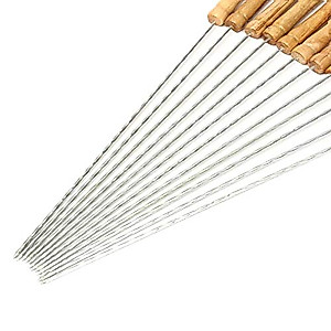 HAKSEN 12 PCS Barbecue Skewers with Wood Handle Marshmallow Roasting Sticks Meat Hot Dog Fork Best for BBQ Camping Cookware Campfire Grill Cooking, Stainless Steel,12 Inches(Including Handle)