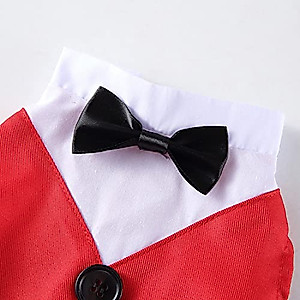 FLAdorepet Santa Claus Dog Costume with Christmas Hat Red Pet Cat Clothes Tuxedo with Bow Tie Coat Clothes for Small Medium Boy Girl Dog (Small, Red)